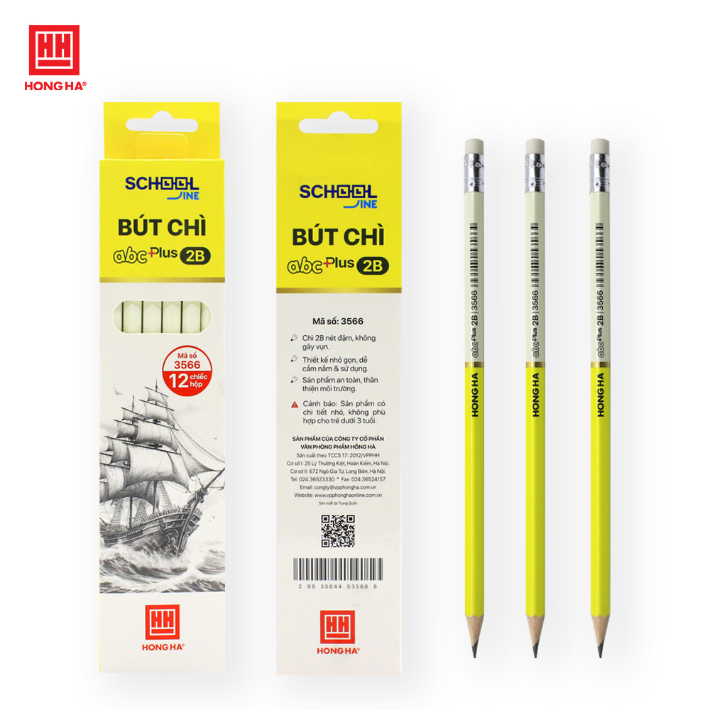 Bút chì gỗ ABC Plus- 2B có tẩy - 3566