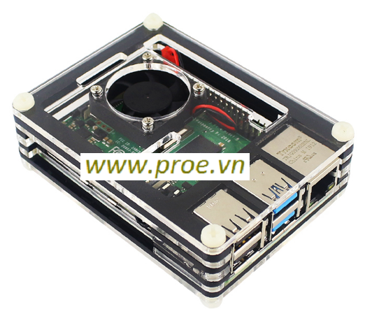 Vỏ mica cho Raspberry Pi 4 kèm quạt, tản nhiệt | Điện tử ProE