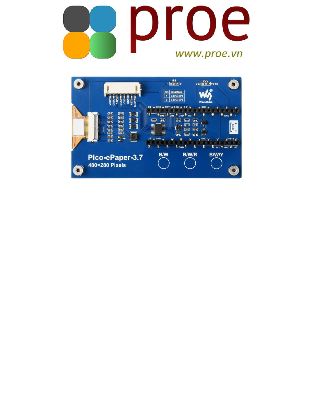 3.7inch E-Paper E-Ink Display Module for Raspberry Pi Pico, 480×280 ...