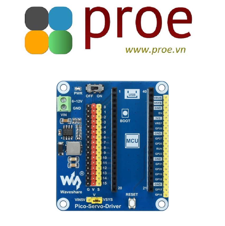 Servo Driver Module for Raspberry Pi Pico, 16-ch Outputs, 16-bit Resolution | Điện tử ProE