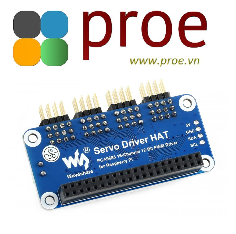 Servo Driver HAT (B) for Raspberry Pi, 16-Channel, 12-bit, I2C | Điện tử ProE