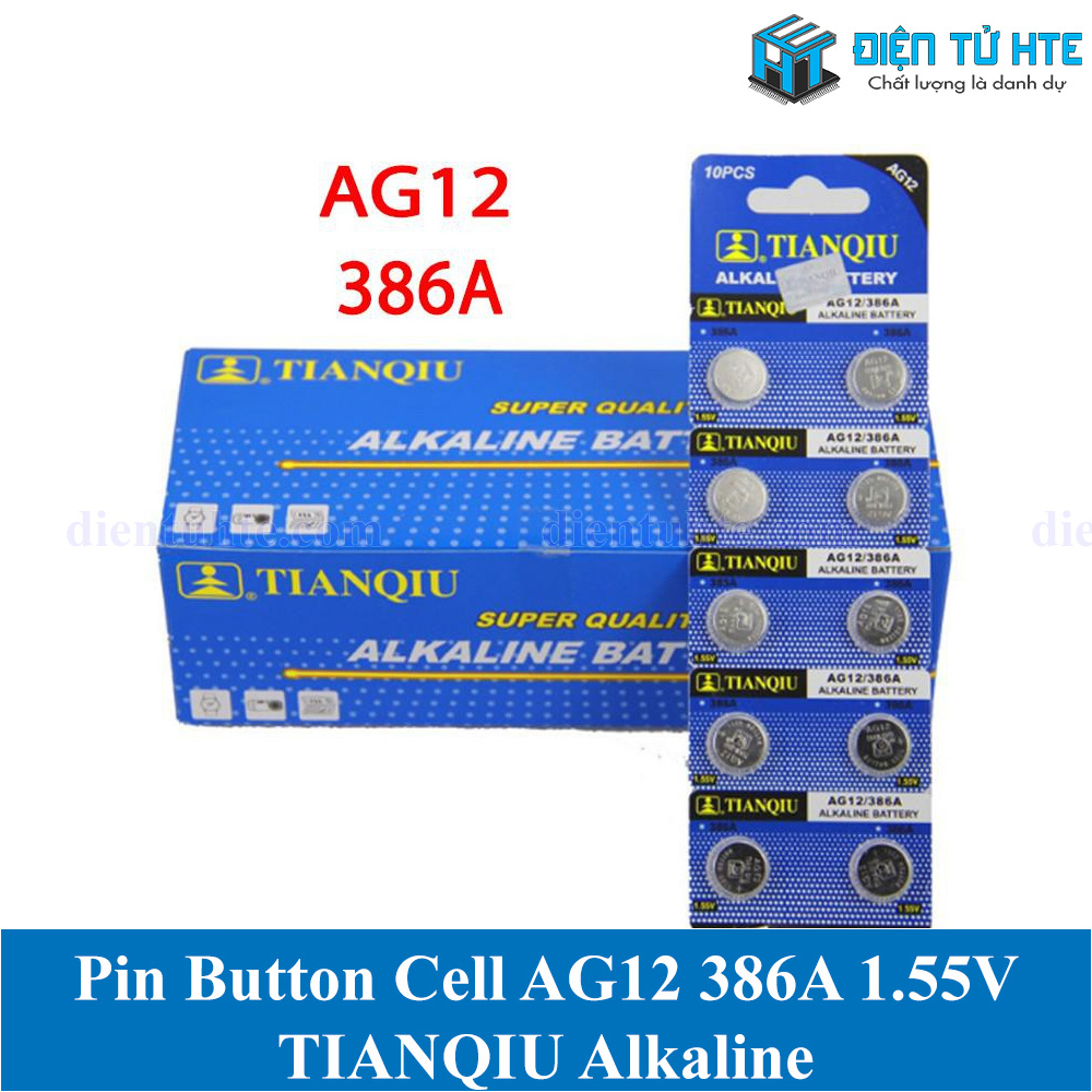 Pin cúc áo TIANQIU AG12 LR43 386A 1.55V Alkaline (Trong vỉ) | Điện Tử HTE