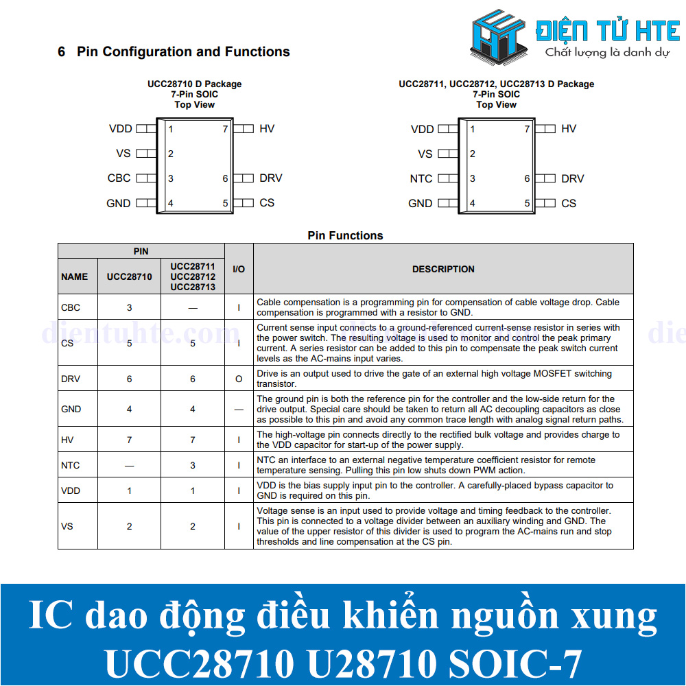 IC dao động điều khiển nguồn xung UCC28710 U28710 SOIC-7 | Điện Tử HTE