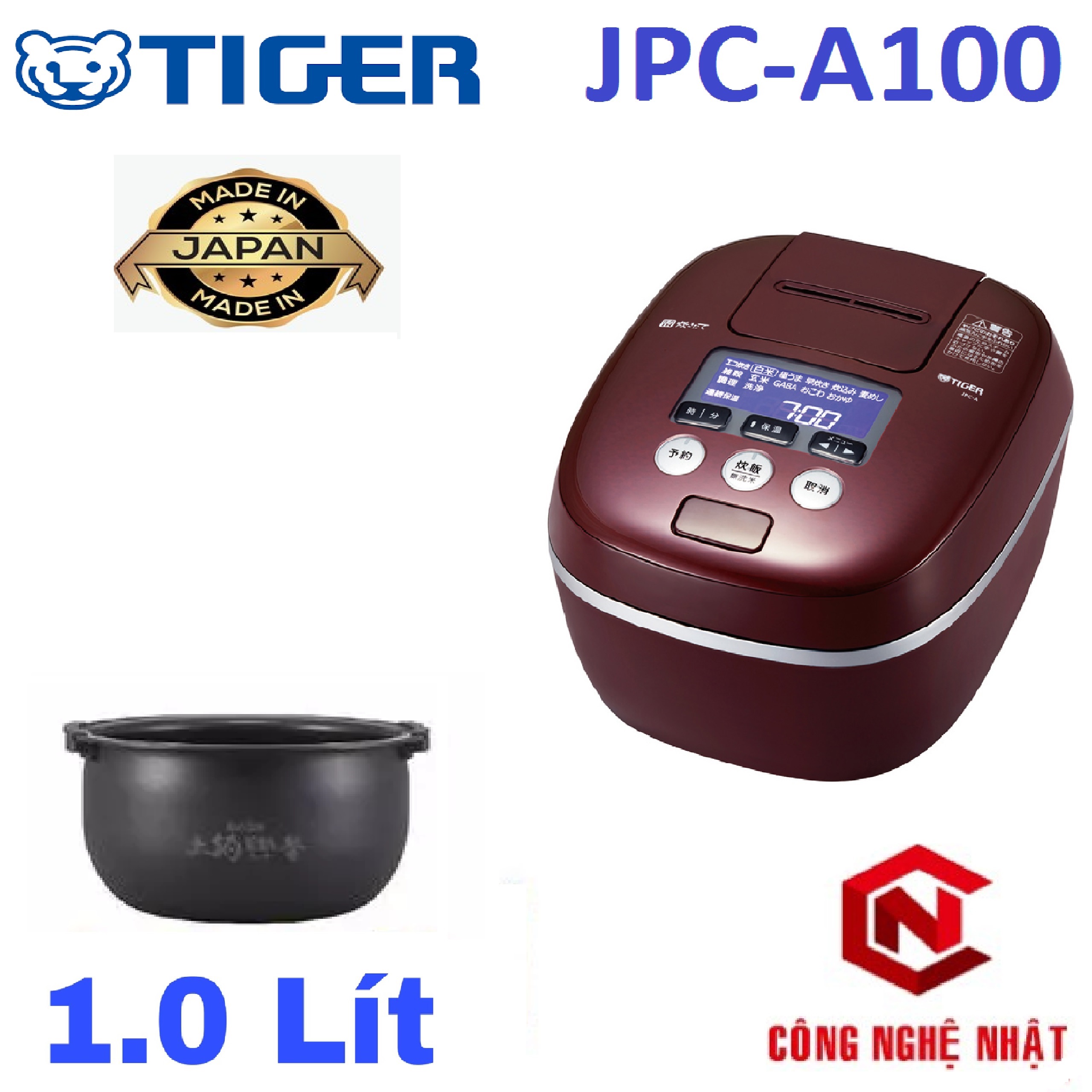 Nồi cơm điện cao tần áp suất IH Tiger JPC-A100 1L xoong siêu dày MADE IN JAPAN mới 95%
