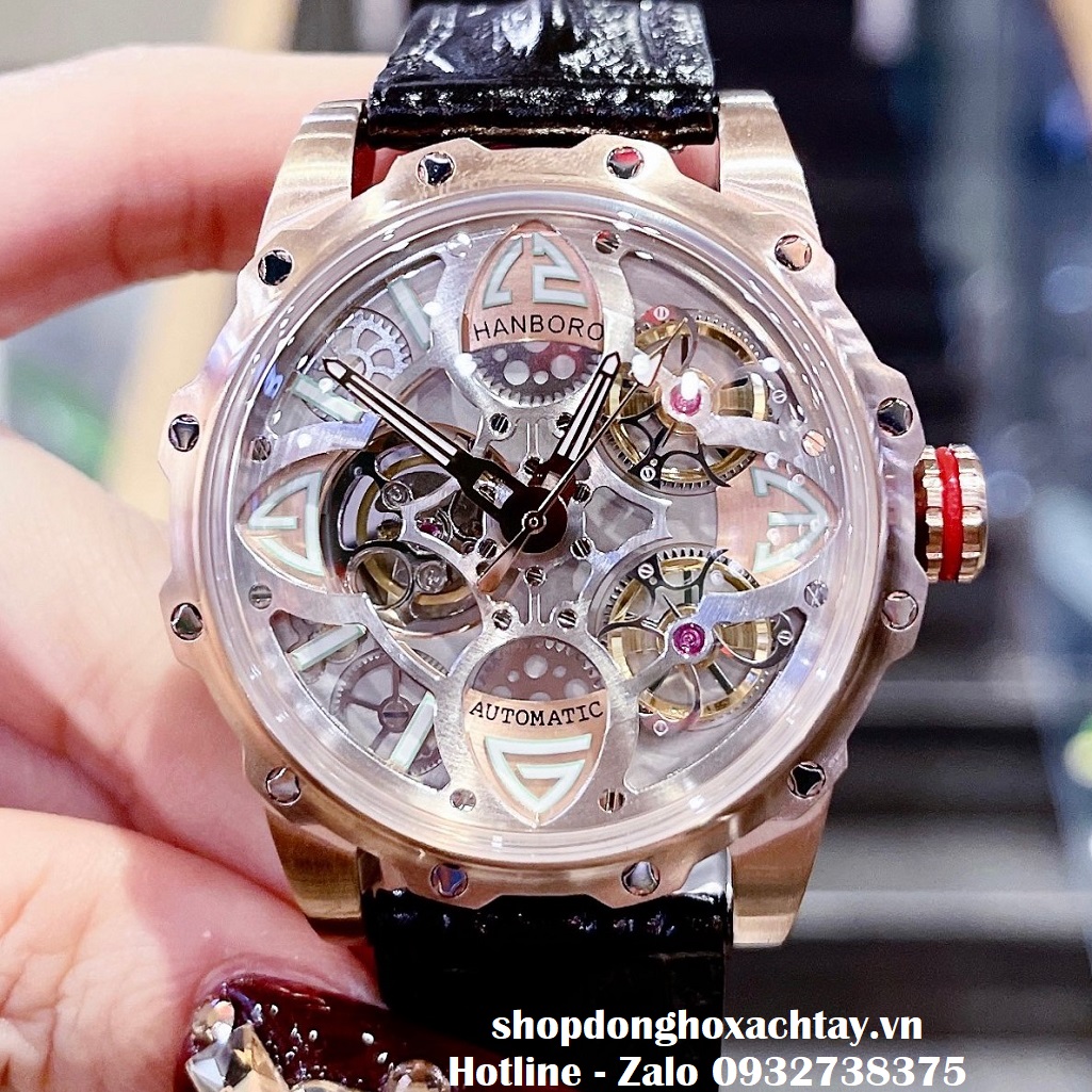 Đồng Hồ Hanboro Nam Automatic Dây Da Đen Vỏ Rose Gold 44mm Shop Đồng Hồ ...
