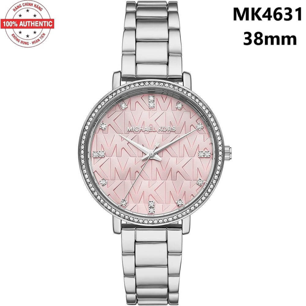 Đồng Hồ Michael Kors MK4631 Mặt Hồng Đính Đá Dây Kim Loại Silver 38mm ...