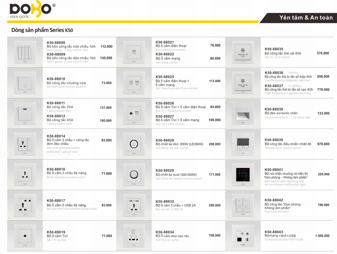 Ổ Cắm Công Tắc Điện Series K50 DoBo