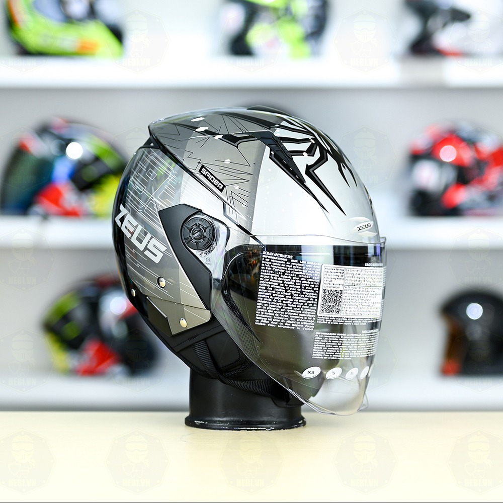 Mũ 3/4 Zeus 205 Nhện Đen Bóng FREESHIP Hello Biker Mũ Bảo Hiểm Đồ Bảo ...