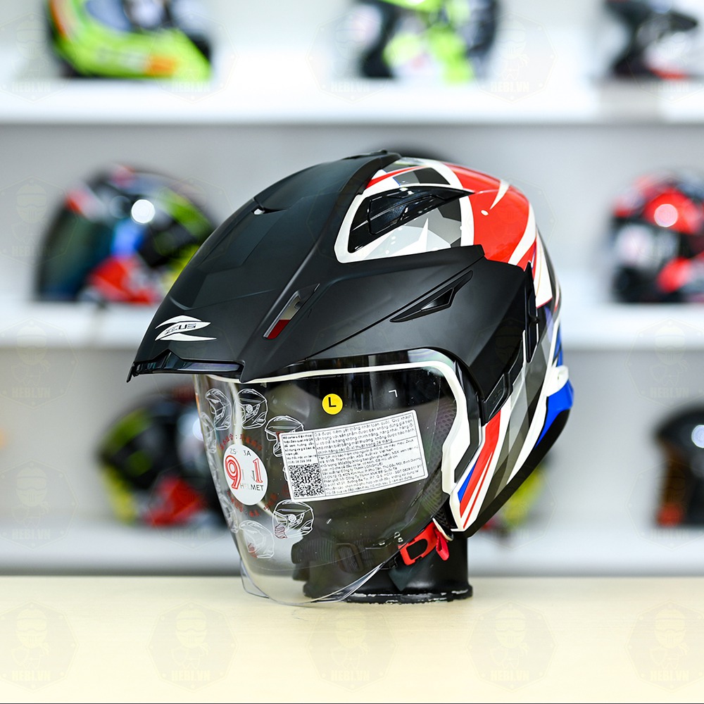 Mũ 3/4 Zeus 613B Trắng đỏ Xanh Bóng FREESHIP Hello Biker Mũ Bảo Hiểm Đồ ...