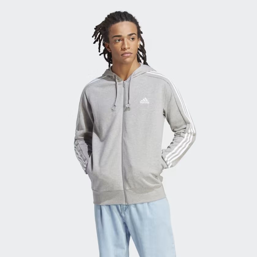 Áo Adidas Nam Chính Hãng - Essentials French Terry 3 Stripes Full Zip Hoodie - Xám | JapanSport ...