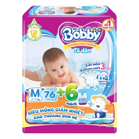Tã Dán Bobby Size M 76 Miếng Mẫu Mới (Cho Bé 6-10kg) – thienduongtretho.com