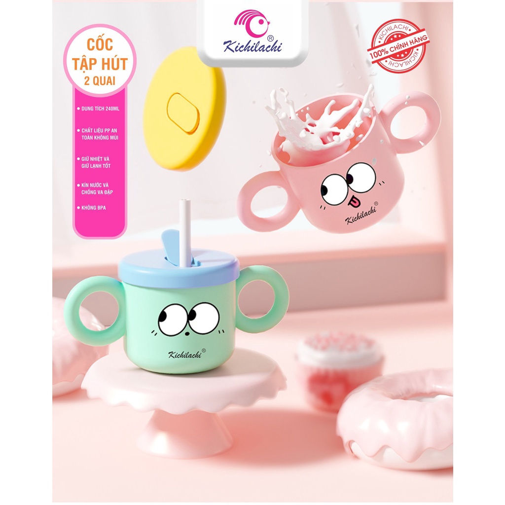 Cốc Tập Hút 2 Giai Đoạn Kichi 240ml| Cốc uống nước cho bé – thienduongtretho.com