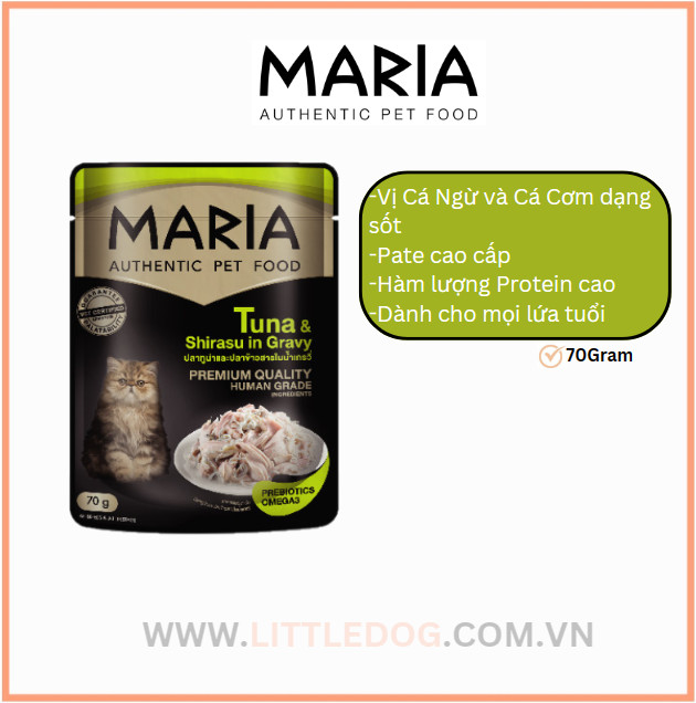 MARIA Pate Mèo Vị CáNgừ&CáCơm-Cat Tuna Shirasu in Gravy 70g