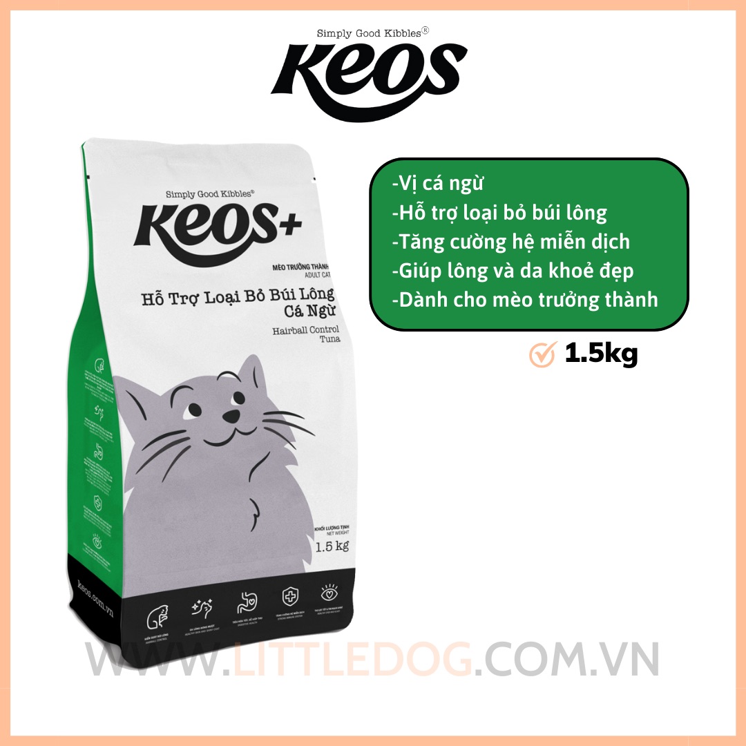 Keos- Thức ăn mèo hỗ trợ loại bỏ búi lông vị cá ngừ(1.5kg/7kg)