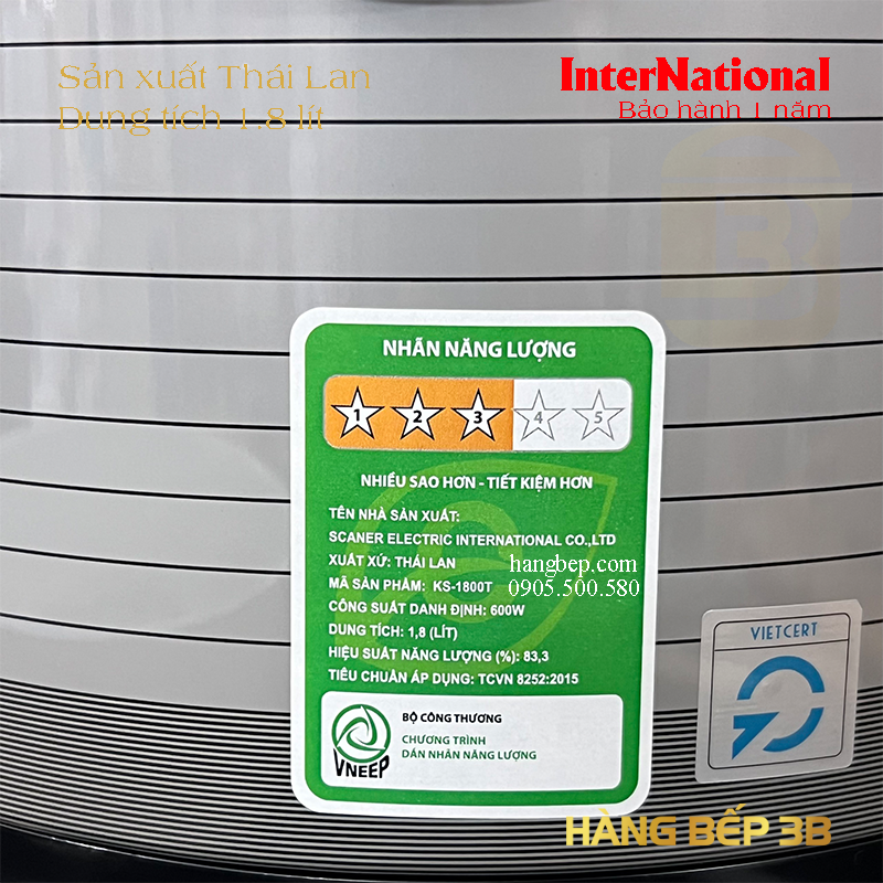 Nồi cơm điện InterNational 1.8 lít KS-1800T - Hangbep.com | HÀNG BẾP