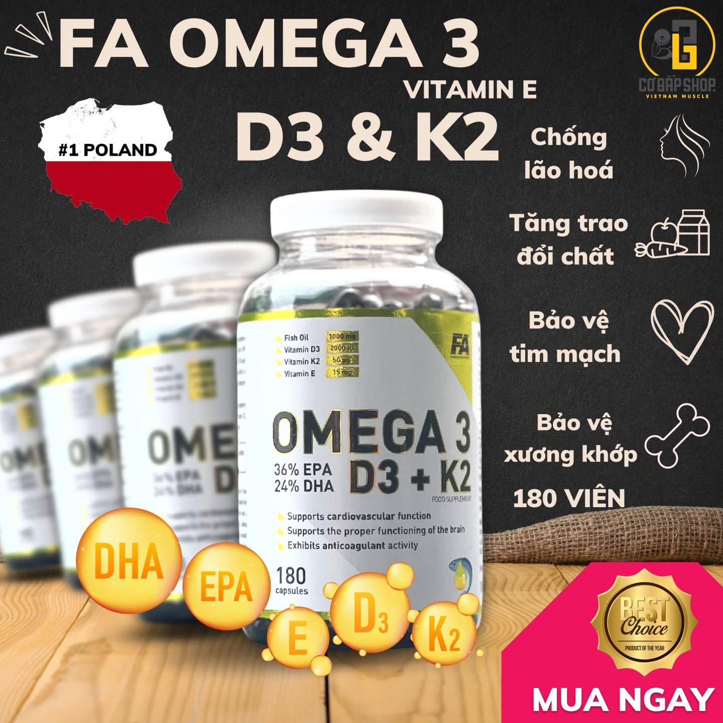 FA OMEGA 3 D3 K2 180 CAPS - Cơ Bắp Shop