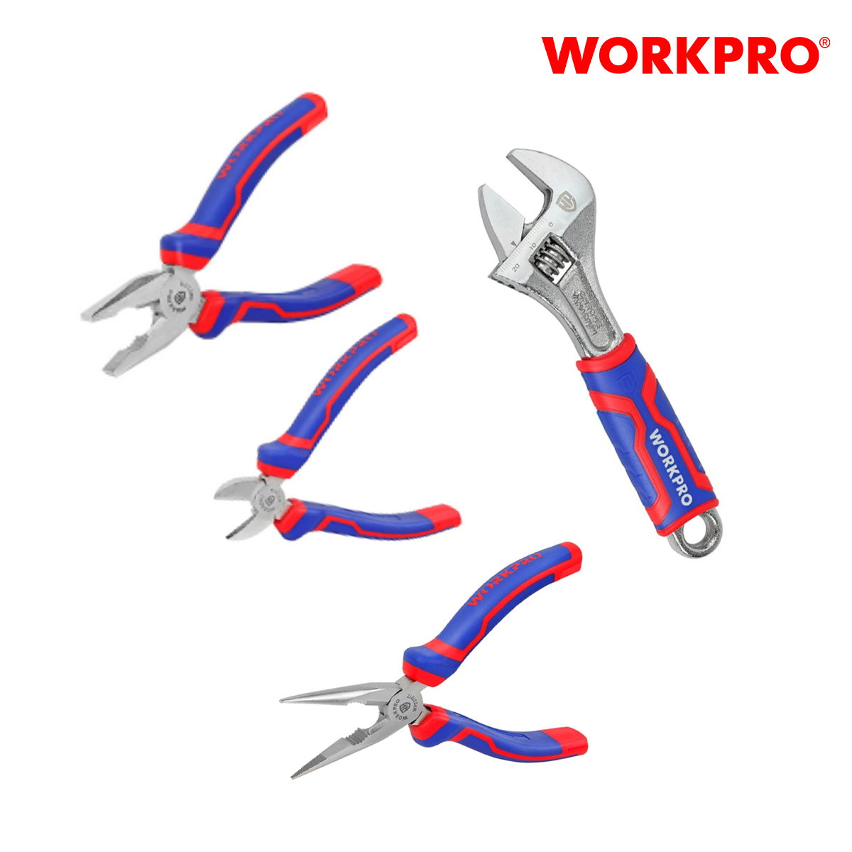 Bộ dụng cụ tổ hợp (gồm 3 kìm và 1 cờ lê điều chỉnh (mỏ lết) 1 Set = 4 cái Workpro - WP201009