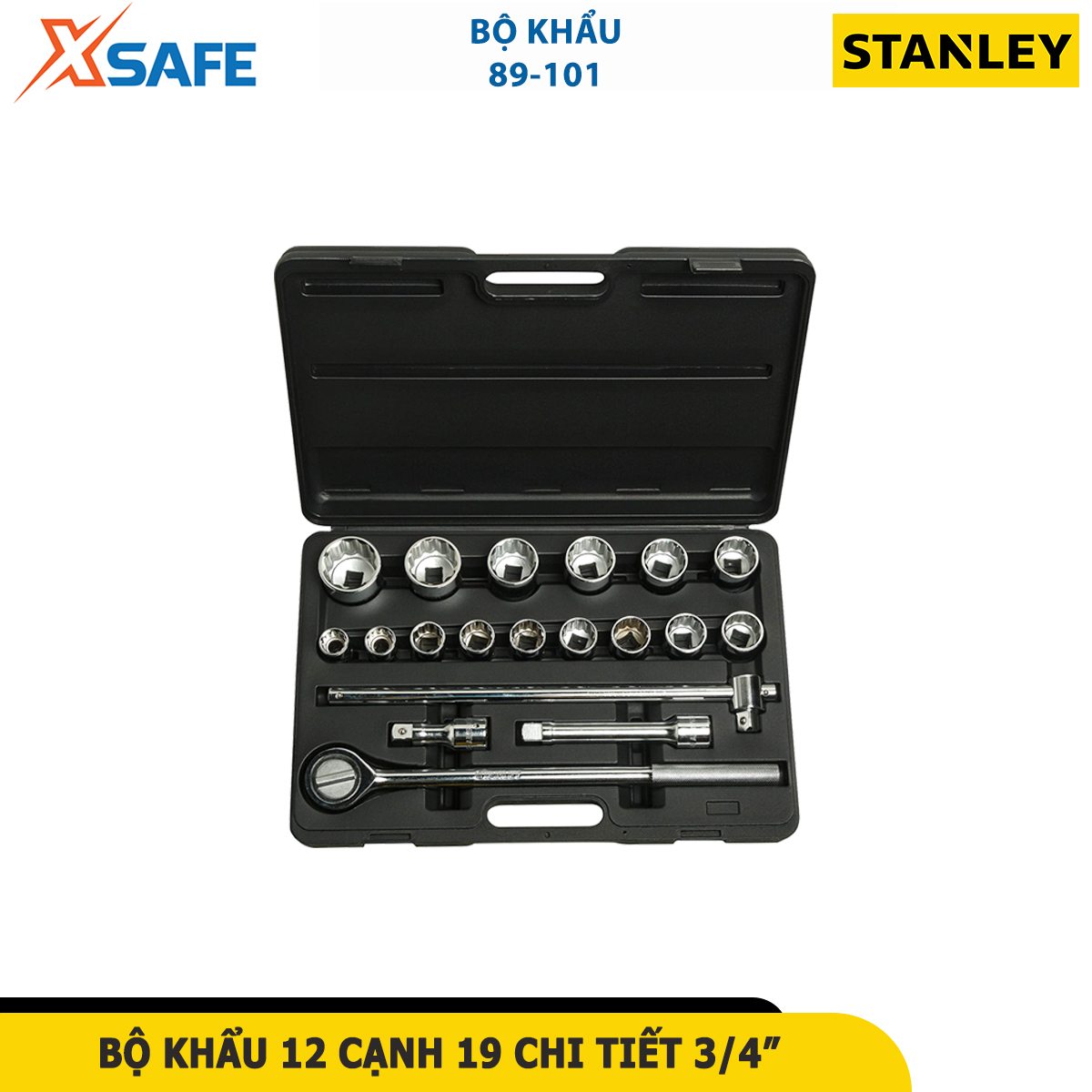 Bộ khẩu 3/4'' 12 cạnh hệ metric 19 chi tiết STANLEY 89-101