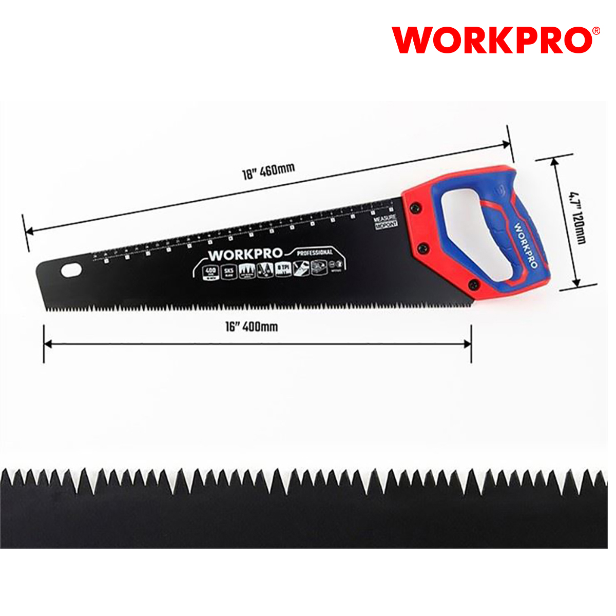 Cưa tay, lưỡi cưa bằng thép SK5, kích thước 400mm (16 inches) Workpro - WP215013