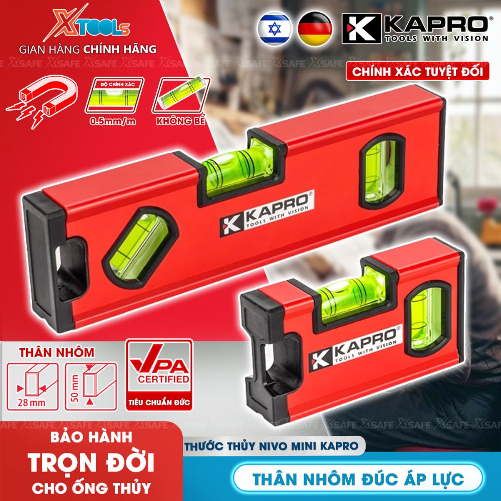 Thước Thủy Mini Kapro 771X-40M Kim Loại, 2 Ống Thủy, Dài 10Cm