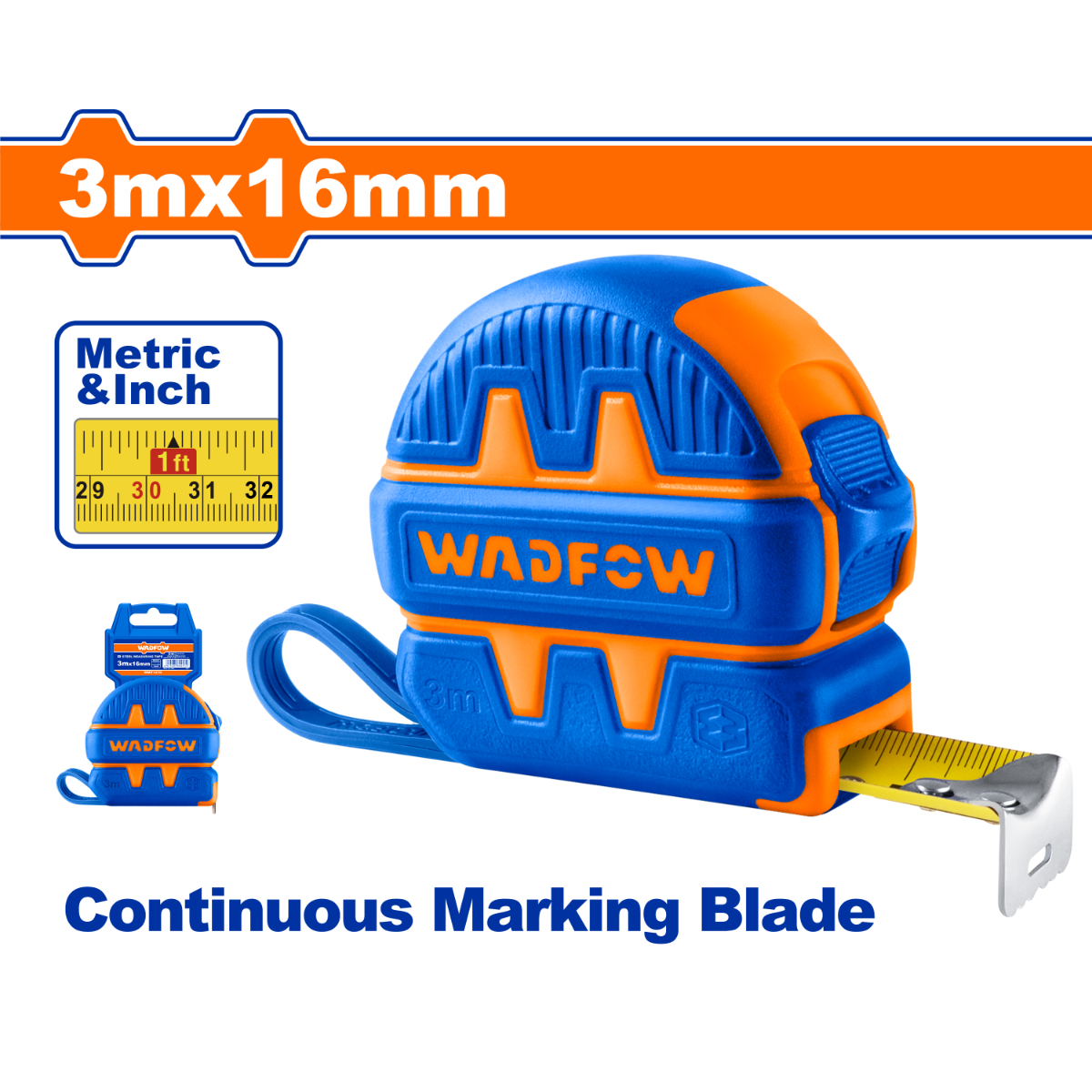 Thước kéo thép nền vàng 3x16mm WadFow WMT1210