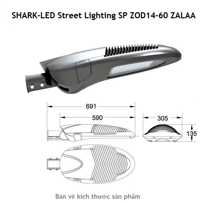 Đèn Đường LED 60W OEM Philips ZOD14-60 ZALAA Hình Các Mập SHARK-LED ...
