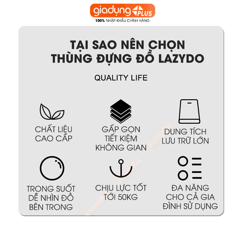 Thùng Đựng Đồ Gấp Gọn 82 Lít Cực Lớn Cao Cấp LAZYDO | GDPLUS