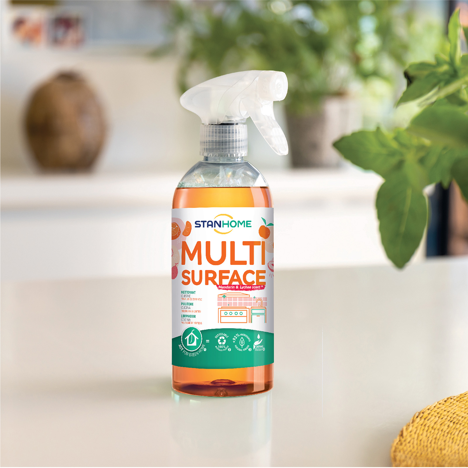 Xịt làm sạch bếp hữu cơ cho da nhạy cảm hương quýt, vải Stanhome Multi Surface Care Mandarine ...