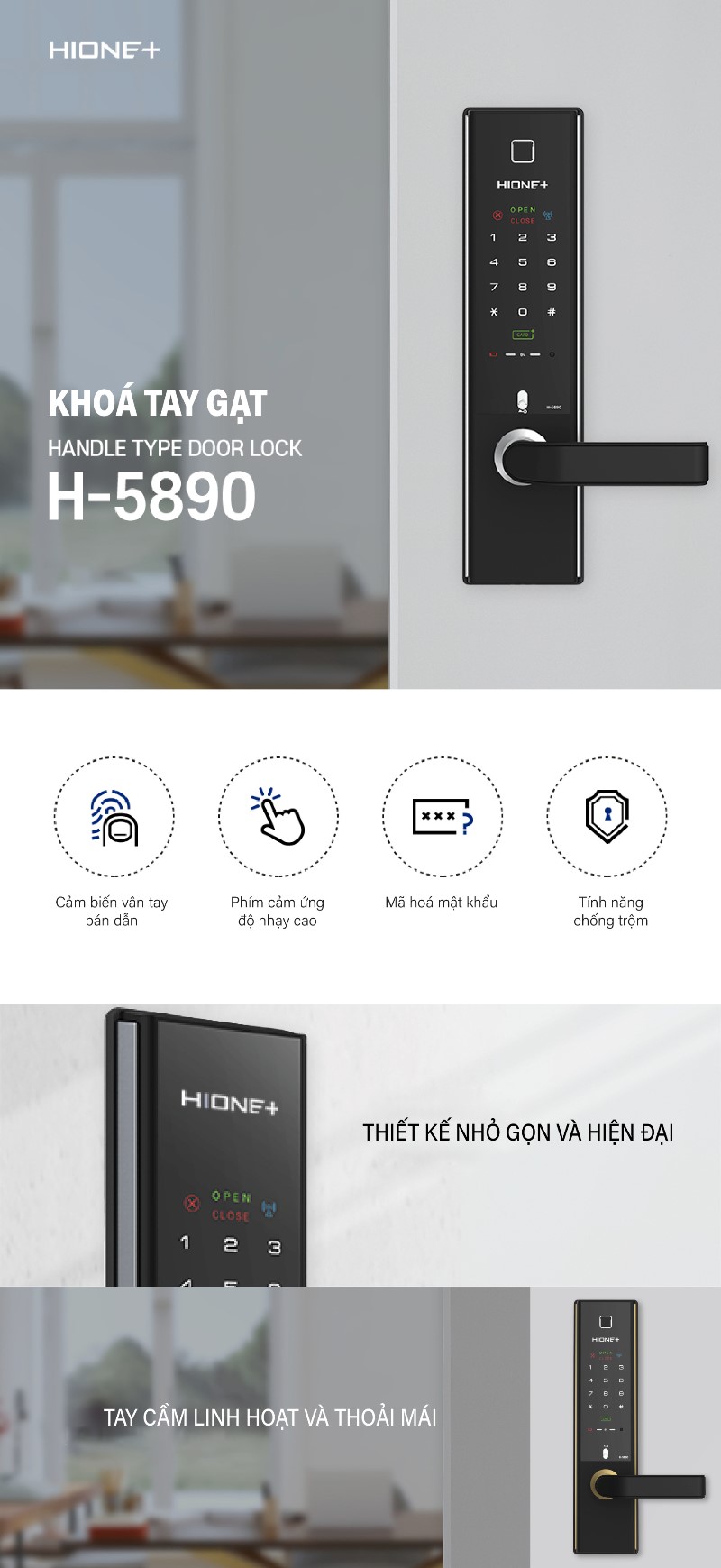 Khóa vân tay Hione H-5890 - AALock- khóa cao cấp chính hãng