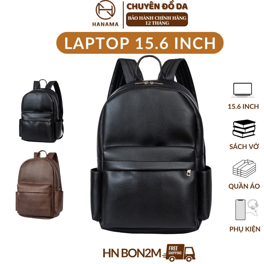 Balo da cao cấp Hanama Bon2M nhiều ngăn, đựng Laptop HANAMA - Chuyên Đồ Da