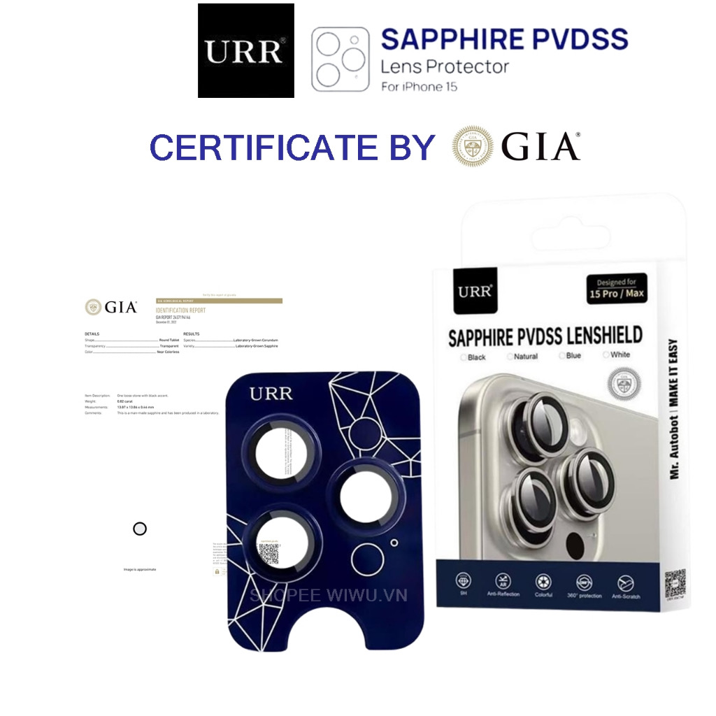 Cường Lực Camera Lens URR, kính Sapphire GIA cho iPhone 15 pro max Nam Phụ Kiện