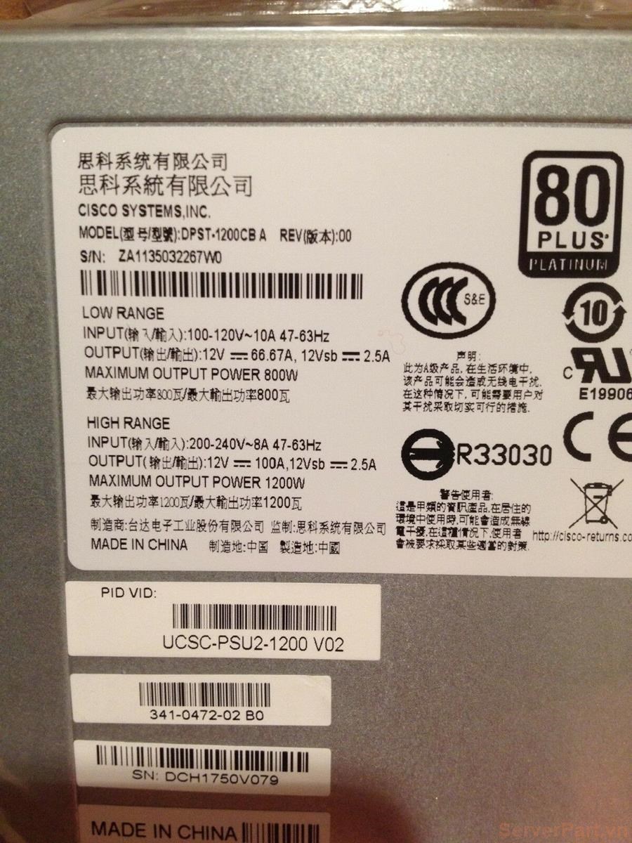 Bộ nguồn PSU Cisco UCS C260 M2 1200w 341-0472-02 341-0472-01 UCSC-PSU2 ...