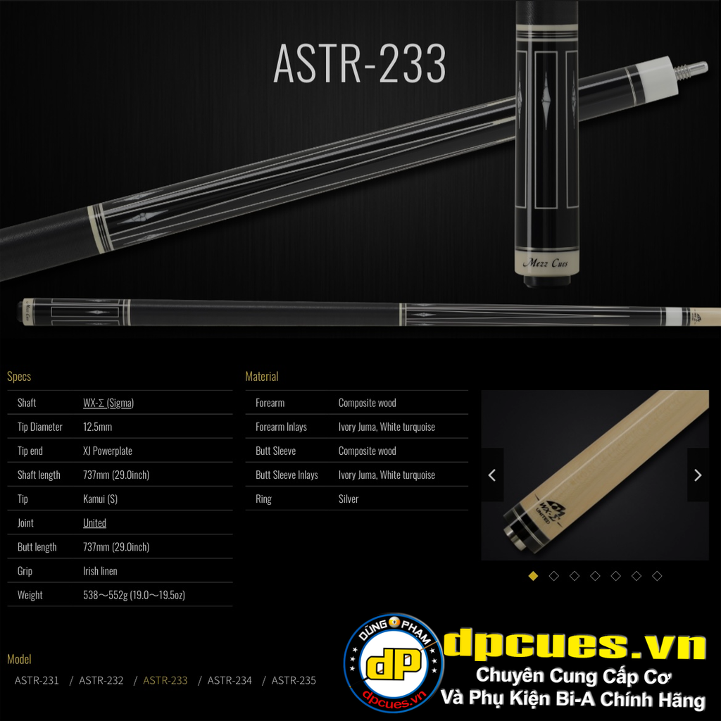 Cơ Mezz ASTR 233, WX Sigma shaft | DPCUES - Dũng Phạm Billiards Shop