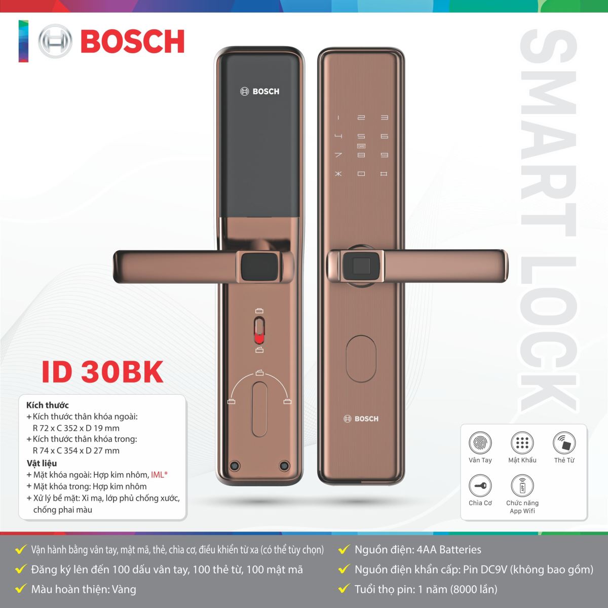 Khóa Cửa Vân Tay BOSCH ID 30B EU AMBER GOLD|Chính Hãng Tại Bosch Luxury ...