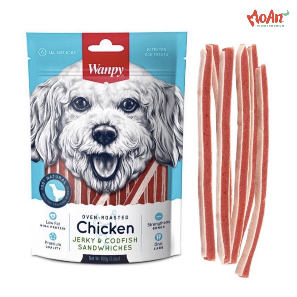 Sandwich Gà Kẹp Cá Tuyết Wanpy Chicken Jerky & Codfish Sandwiches 100g ...