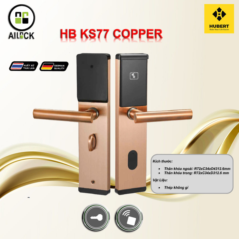 Khóa Điện Tử HUBERT HB KS77 Copper | Thế Giới Khoá Thông Minh