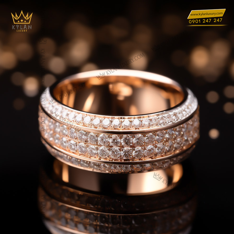 Nhẫn tròn vàng nguyên khối 18k Au750 đính kim cương | Kỳ Lân Luxury
