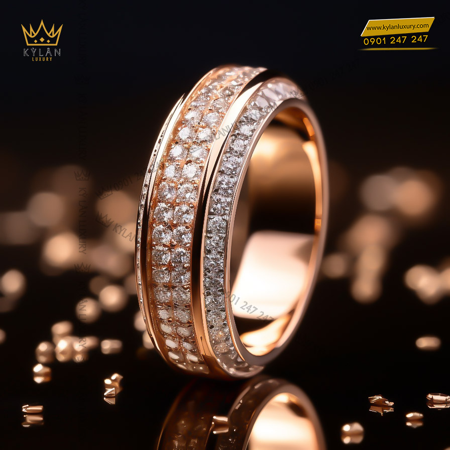 Nhẫn tròn vàng nguyên khối 18k Au750 đính kim cương | Kỳ Lân Luxury
