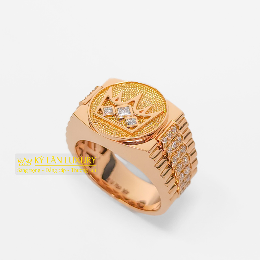 Nhẫn vàng nguyên khối đính kim logo KYLAN | Kỳ Lân