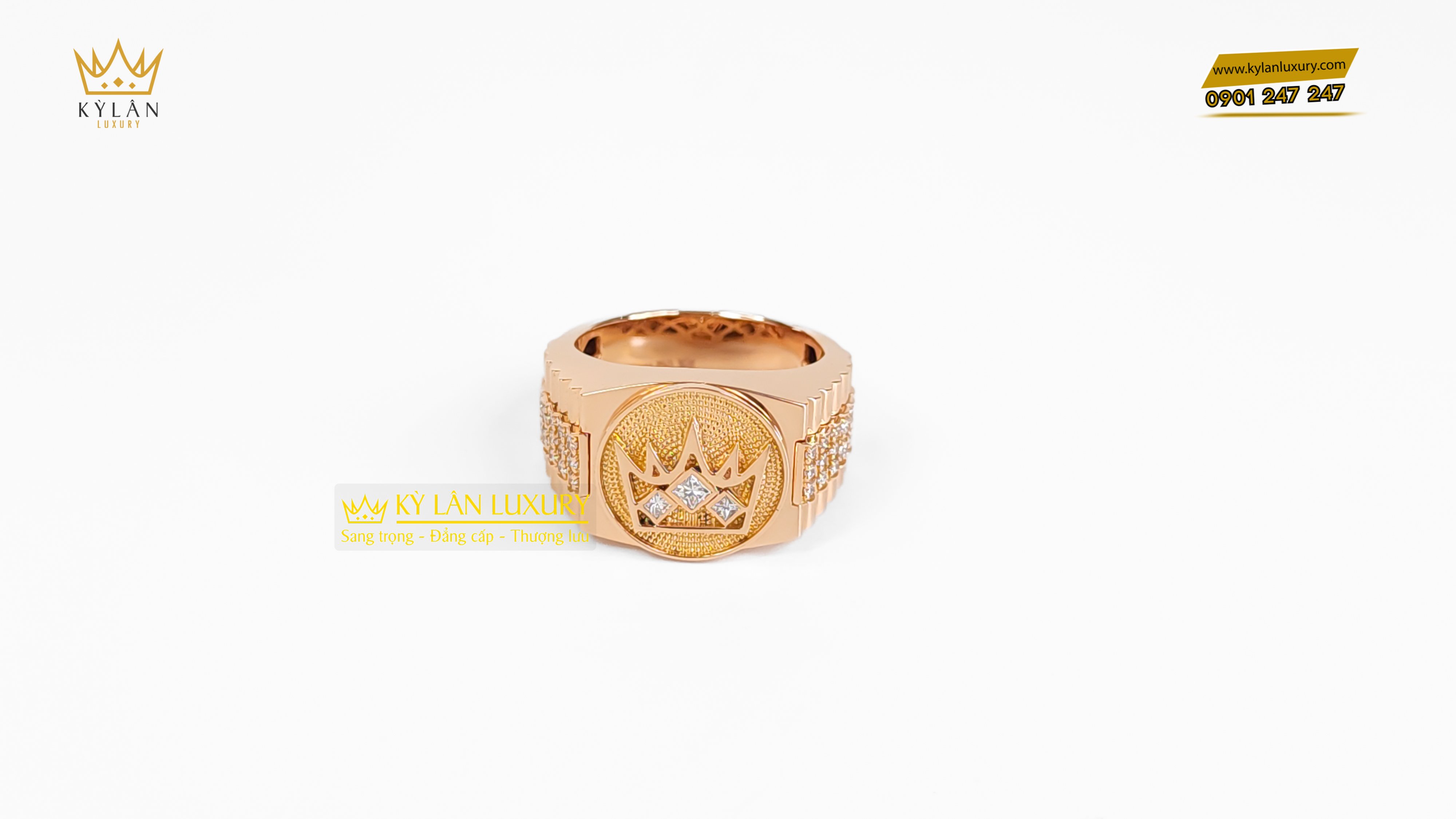Nhẫn vàng nguyên khối đính kim logo KYLAN | Kỳ Lân