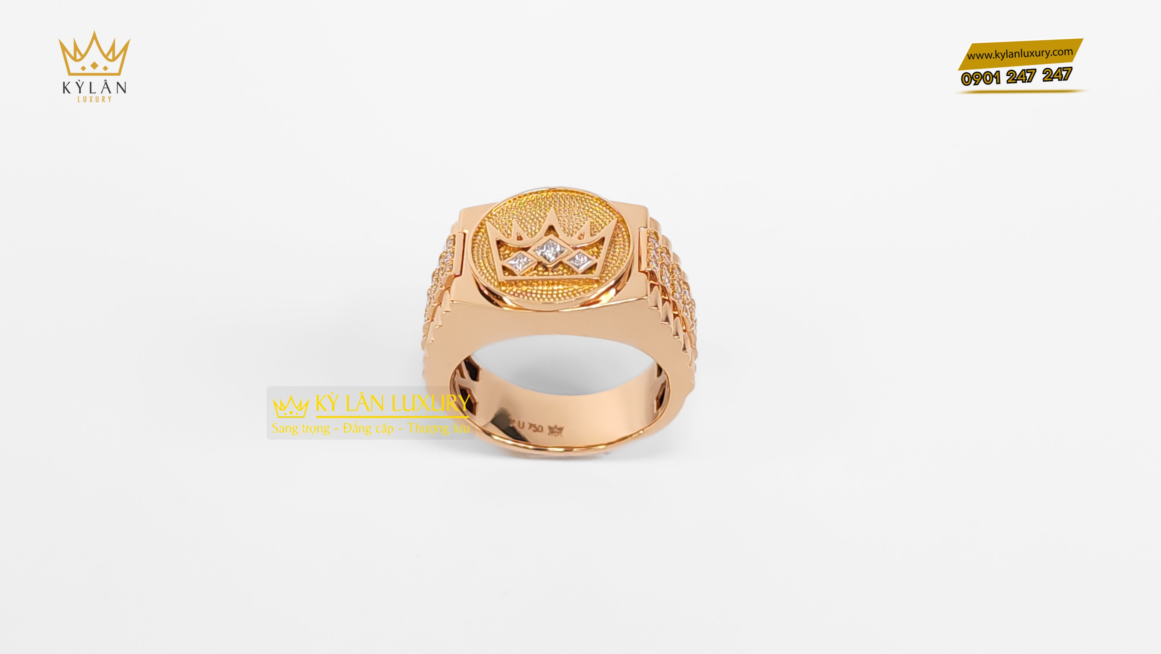 Nhẫn vàng nguyên khối đính kim logo KYLAN | Kỳ Lân