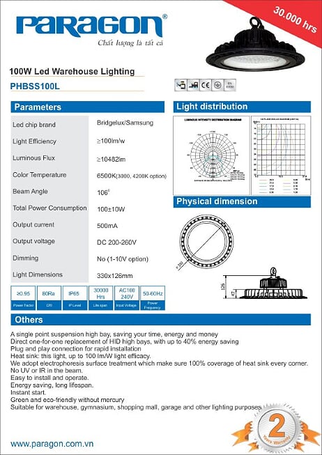 Đèn LED HighBay 100W PHBSS100L