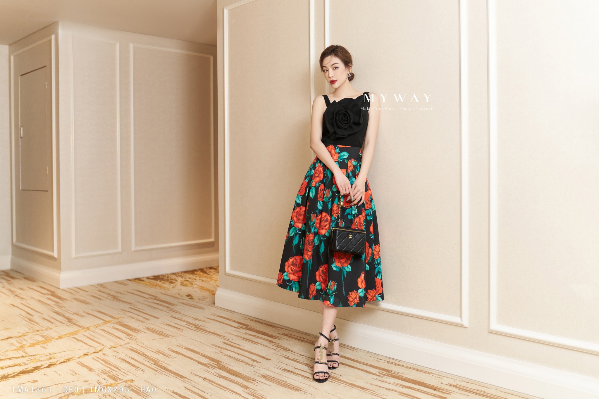 (2 màu) Chân váy xòe xếp ly bản to họa tiết Rosie | My Way Fashion ...