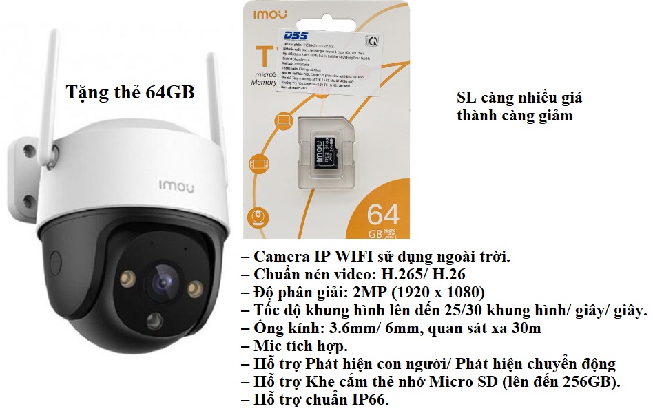Camera IP Wifi Imou S21FP (2MP, có màu, có mic, quay 360 ngoài trời ...
