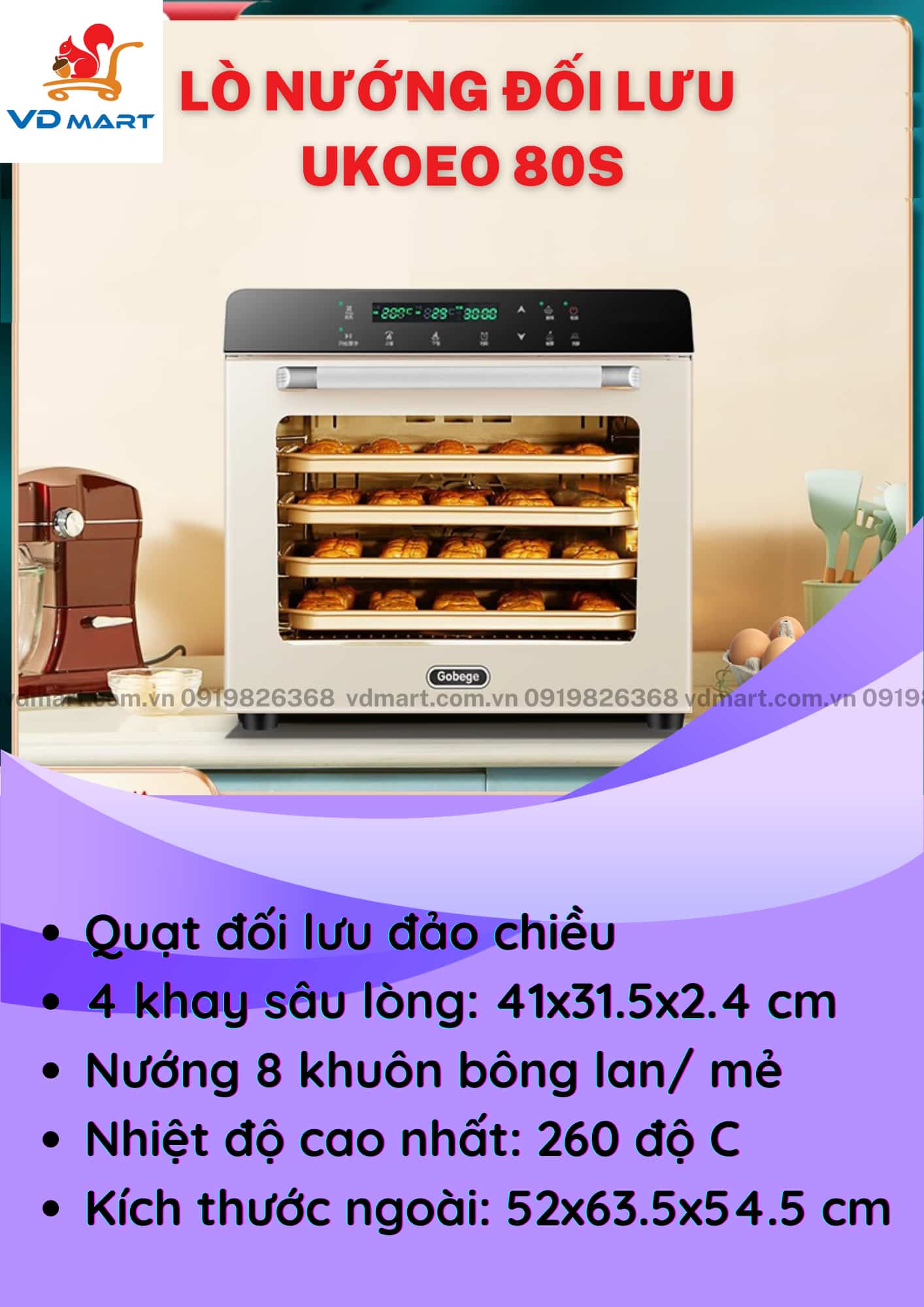 Lò nướng đối lưu 60l UKOEO 80S điện tử mới nhất giá rẻ tại Hà Nội, HCM