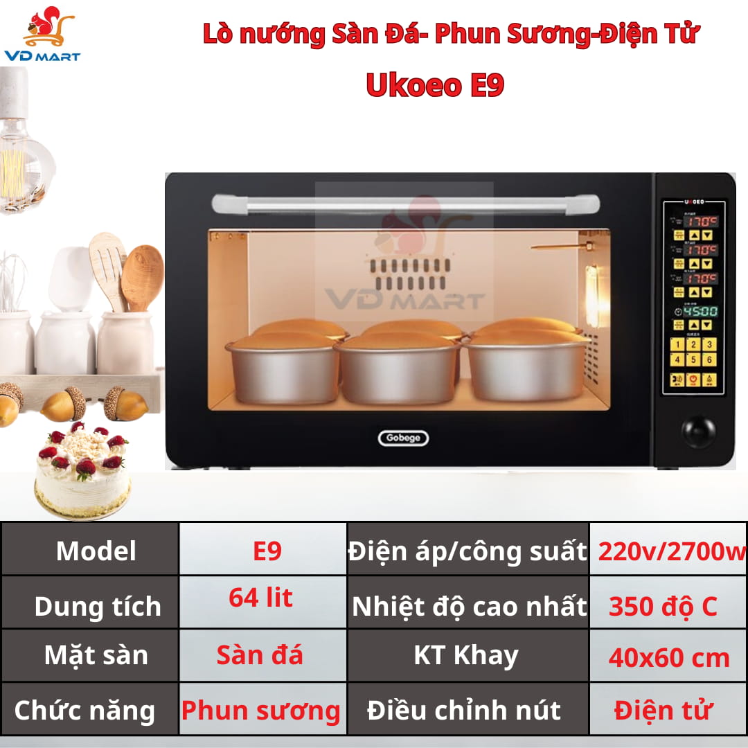 Lò nướng Ukoeo sàn đá điện tử E9 thông minh có phun sương
