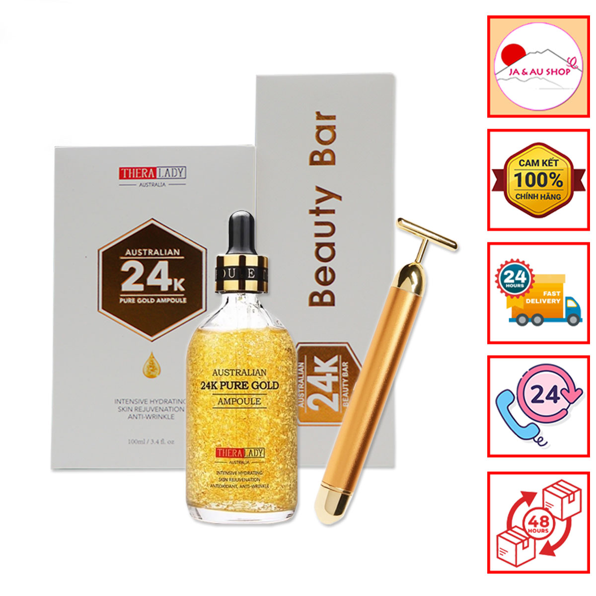Serum Vàng 24k Pure Gold Ampoule THERALADY Kèm Thanh Lăn Beauty Bar ...