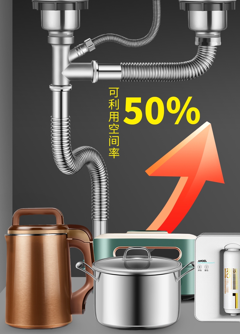 Bộ xiphong thoát nước chậu rửa bát bằng inox 304 chịu nước nóng chống ...