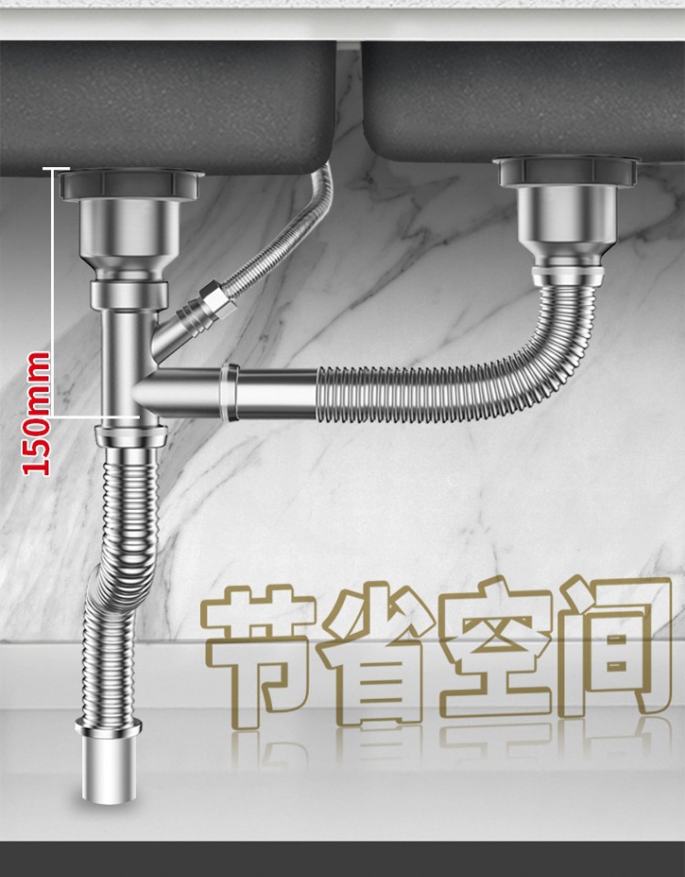 Bộ xiphong thoát nước chậu rửa bát bằng inox 304 chịu nước nóng chống ...