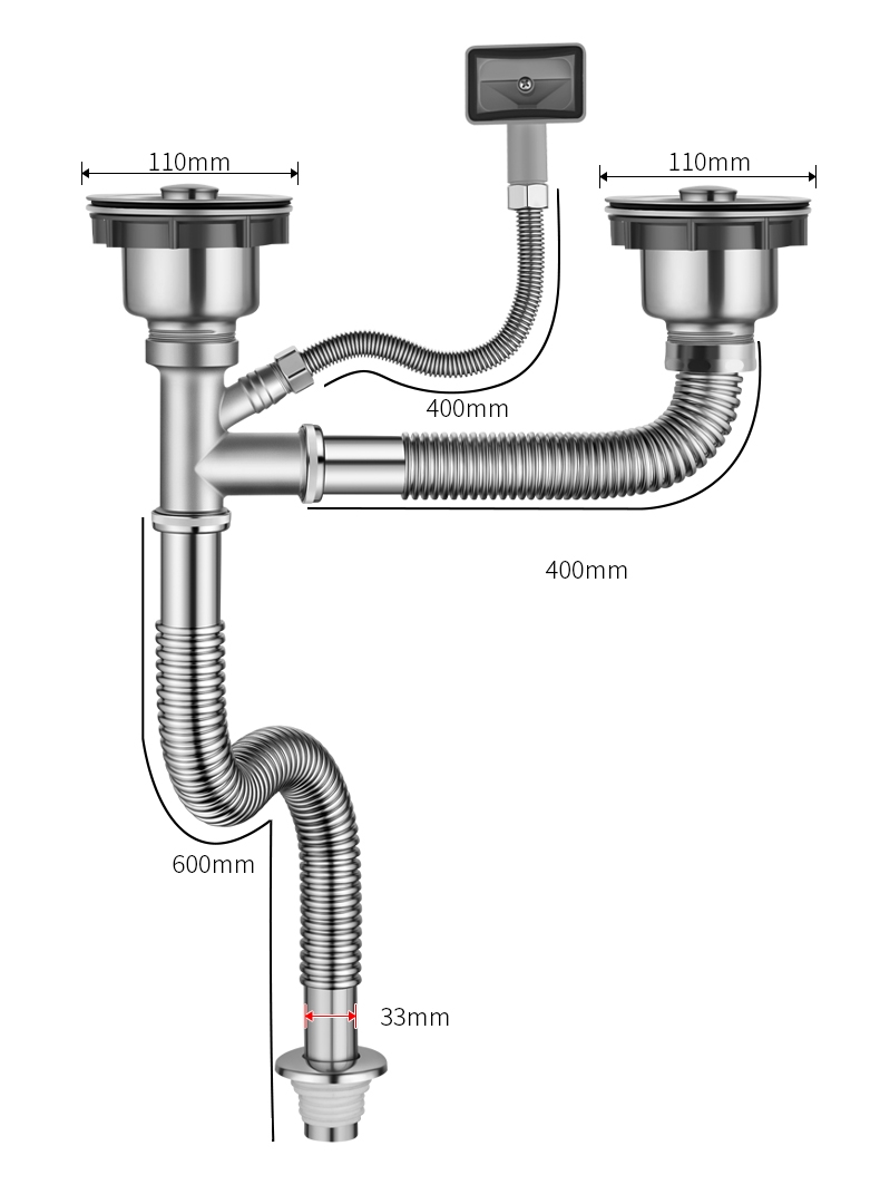 Bộ xiphong thoát nước chậu rửa bát bằng inox 304 chịu nước nóng chống ...